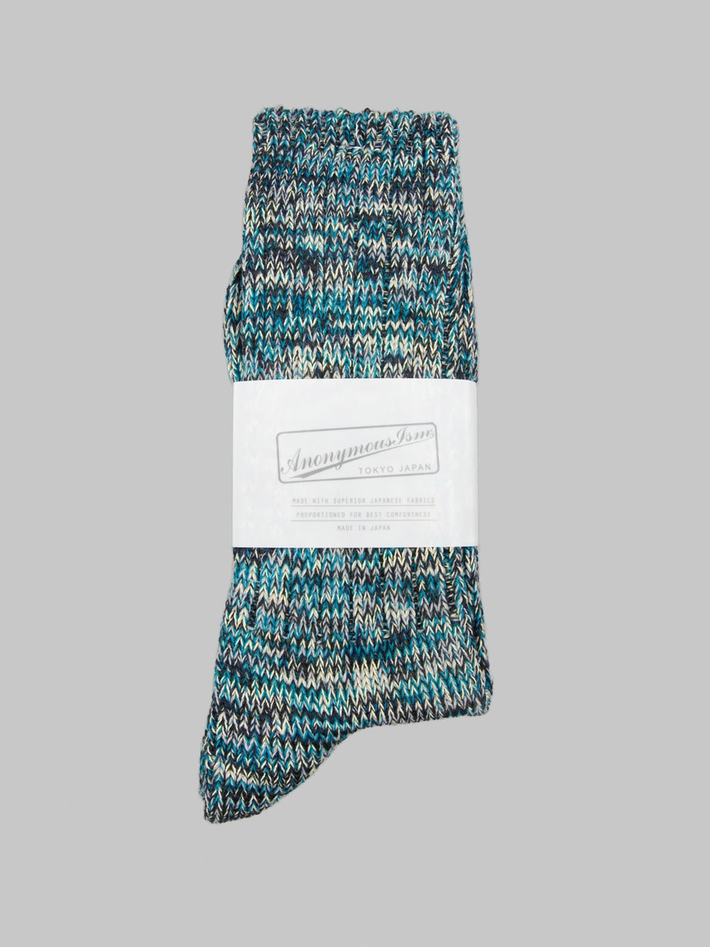 Anonymous Ism 5 Color Mix Crew Sock Indigo — Made in Japan