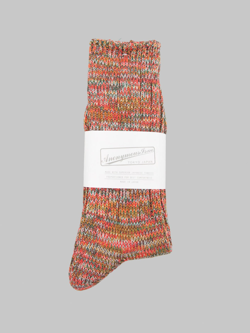 Anonymous Ism 5 Color Mix Crew Sock Red — Made in Japan