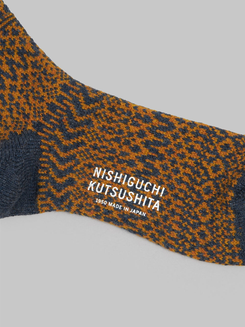 Nishiguchi Kutsushita Wool Jacquard Socks Navy & Orange | Japan