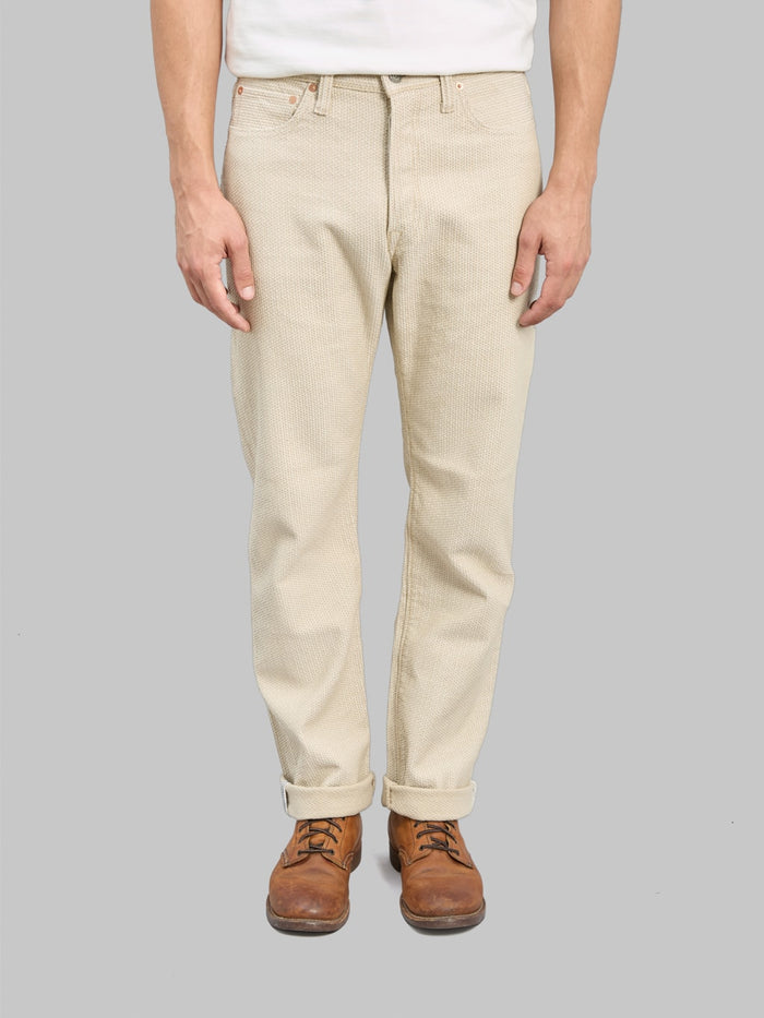 Pure Blue Japan Jacquard Ivory x Beige Sashiko Regular Straight Jeans