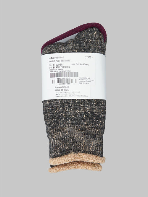 ROTOTO Double Face Crew Socks "Merino Wool & Organic Cotton" Black/Bro