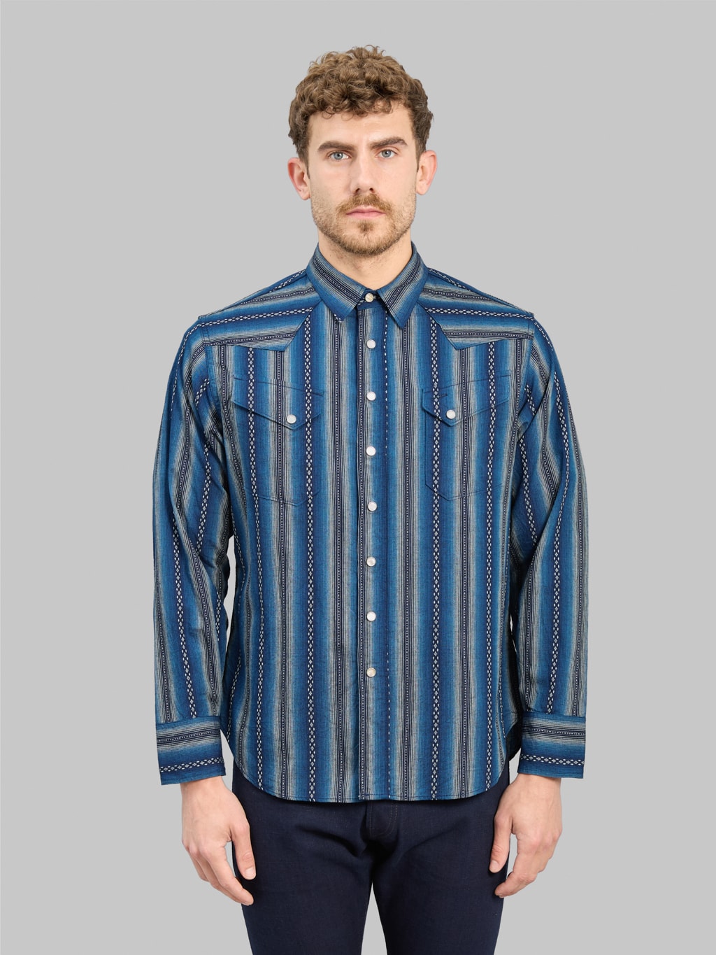 Sugar Cane Indigo Dobby Stripe Western Shirt – Made in Japan
