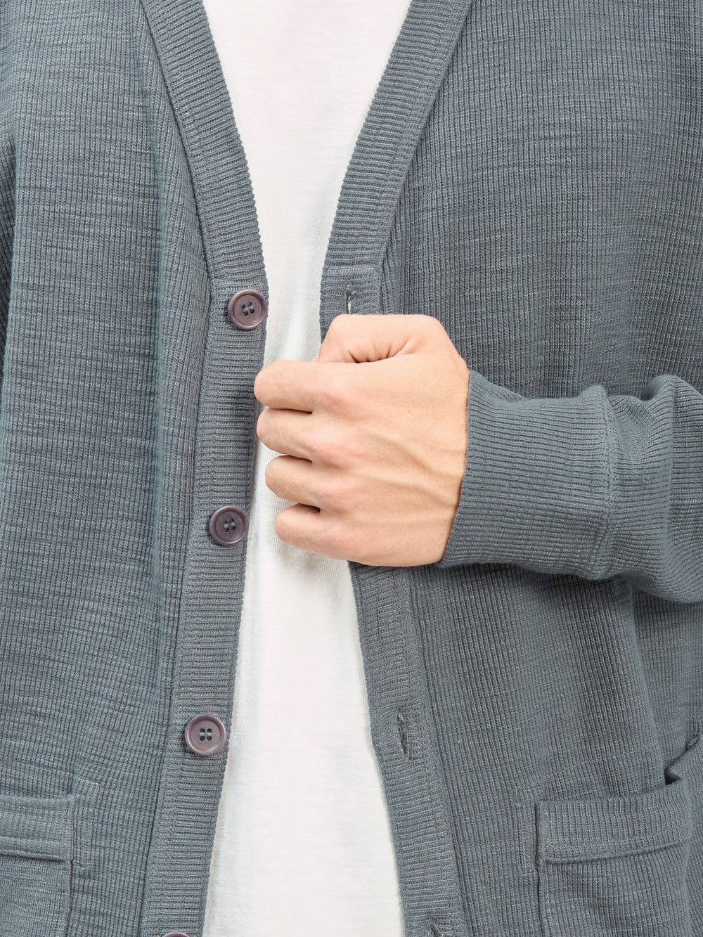UES Beige Premium Cotton Single Rib Cardigan Grey | Japanese Spinning Knit