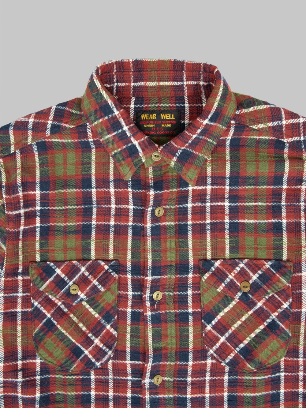 UES Slubby Flannel Shirt in a Red Check Pattern