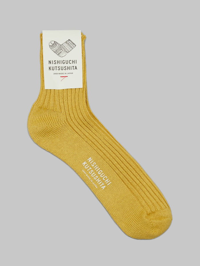 Nishiguchi Kutsushita Linen Ribbed Socks Yellow