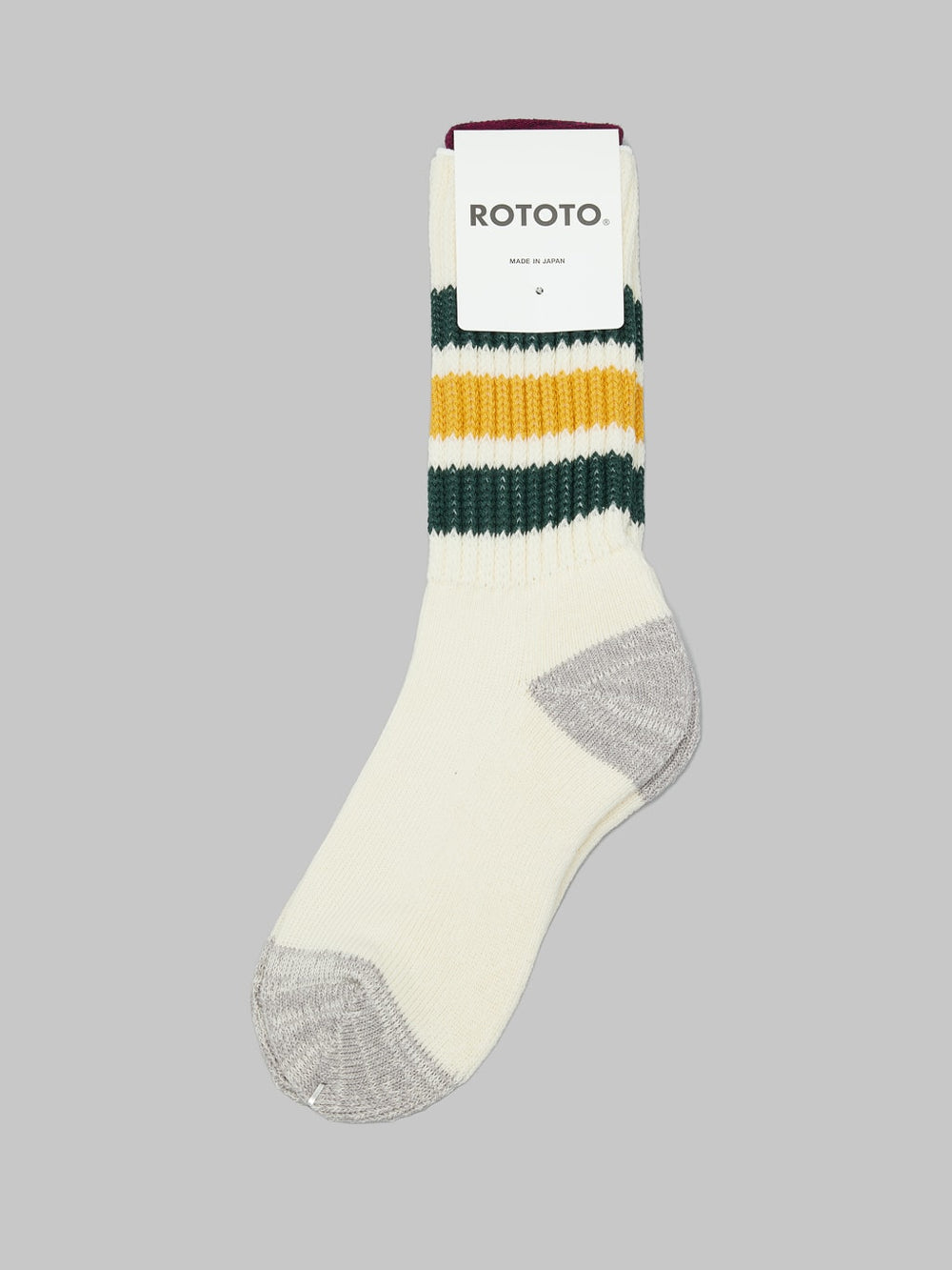 ROTOTO Coarse Ribbed Oldschool Crew Socks Green Yellow | Made in Japan