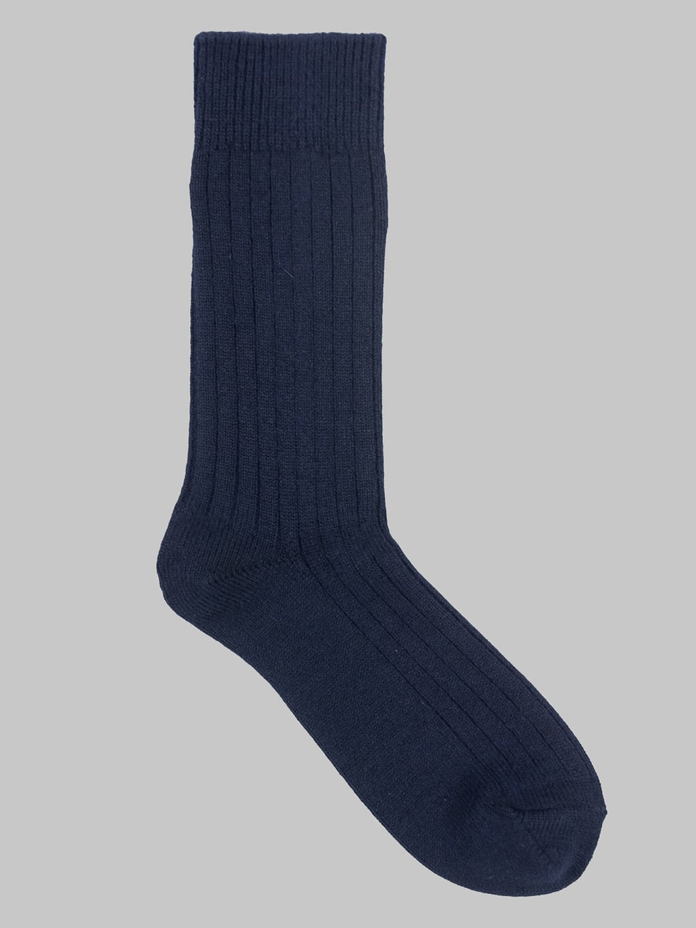 ROTOTO Cotton Wool Ribbed Crew Socks Navy | Made in Japan